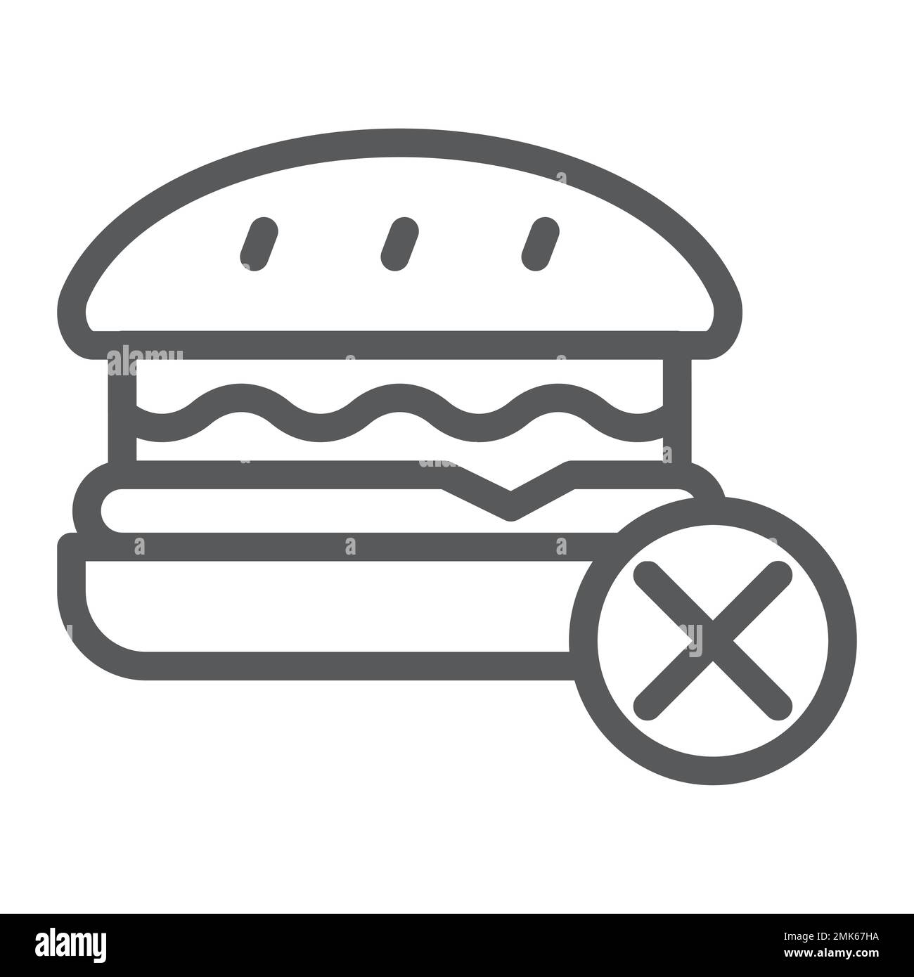 No fast food line icon, food and stop, burger sign, vector graphics, a ...