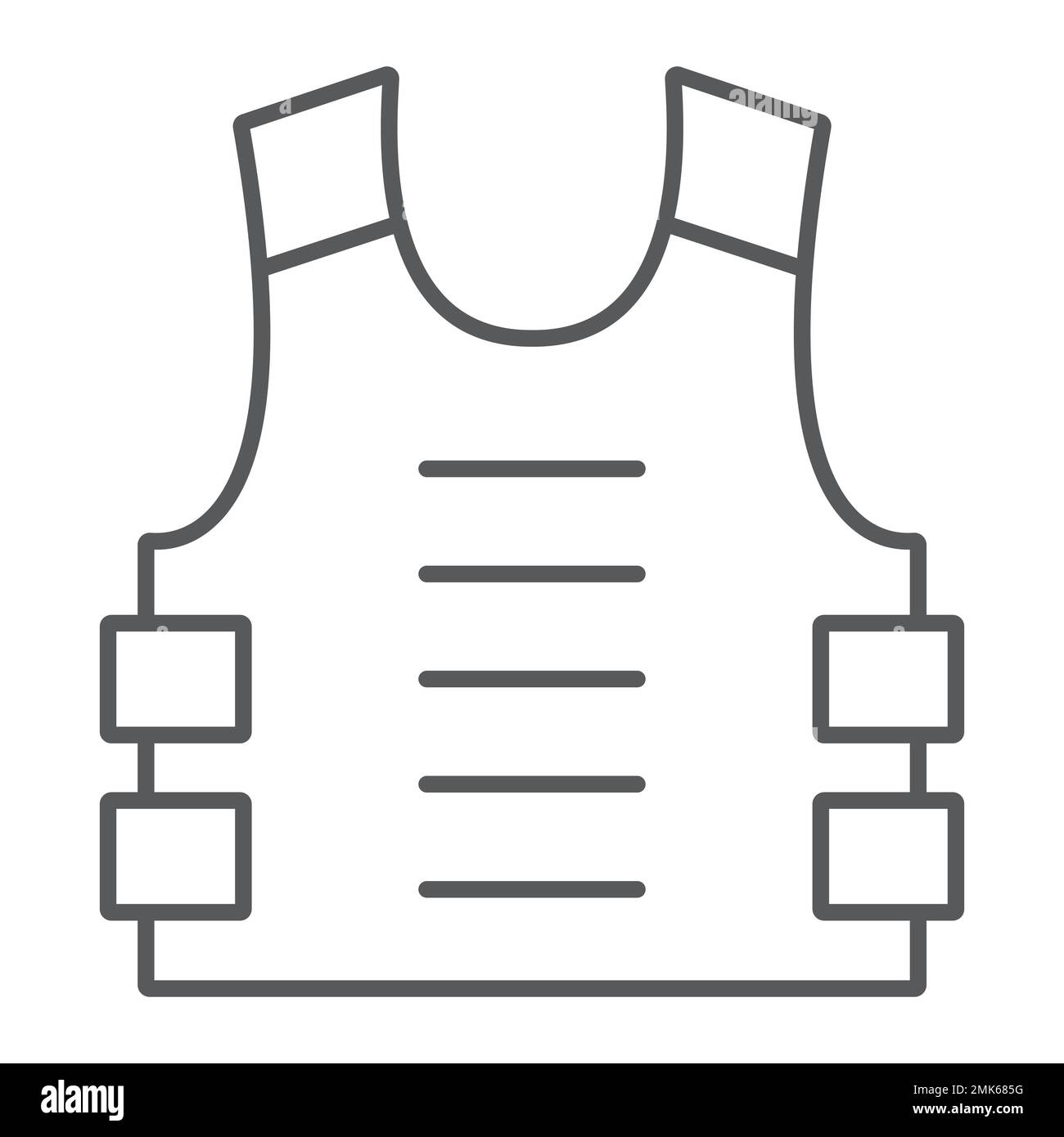 Bulletproof vest thin line icon, defense and army, uniform sign, vector ...