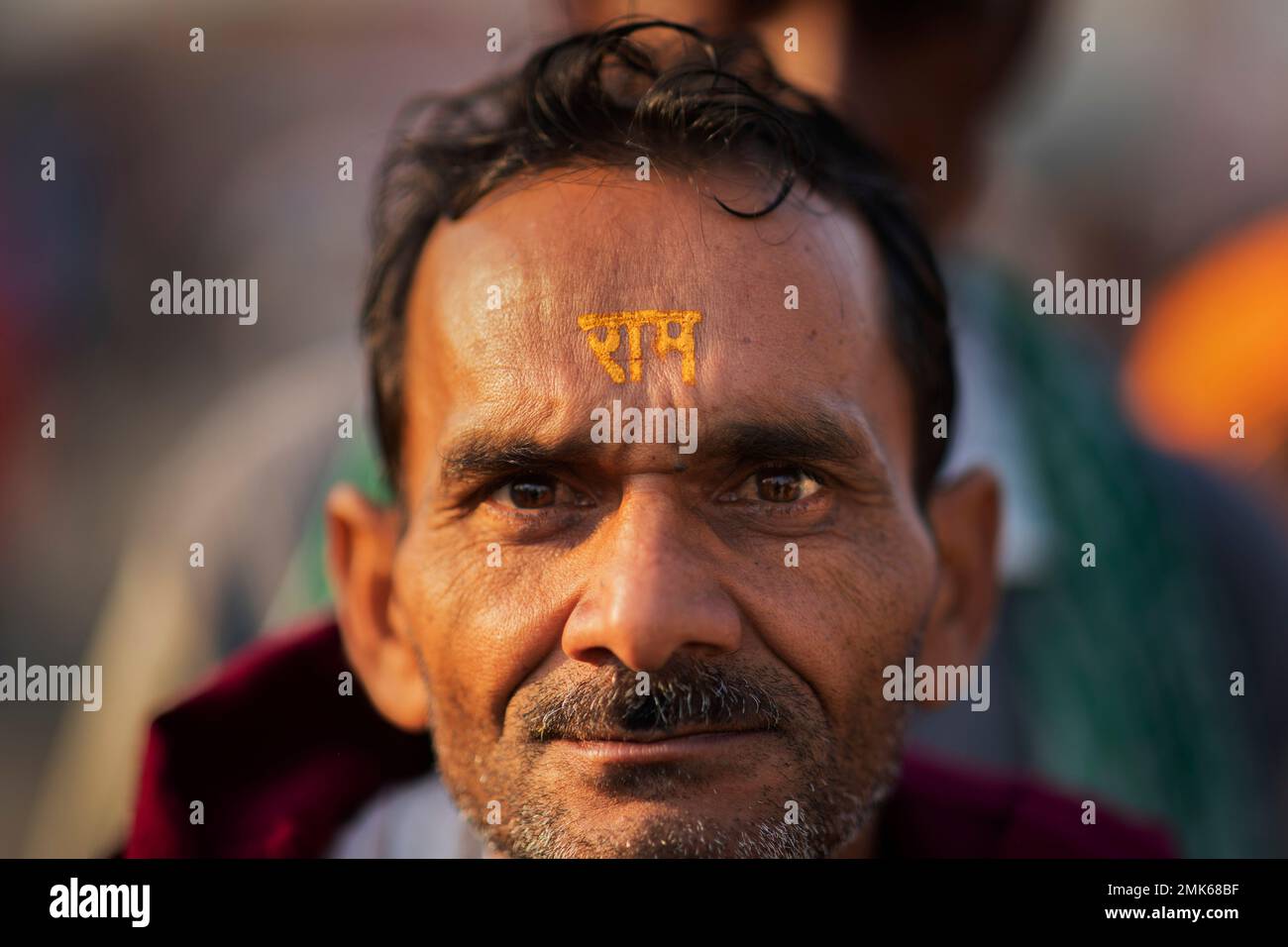 In this Sunday, Nov. 25, 2018 photo, a Hindu hardline supporter wears ...