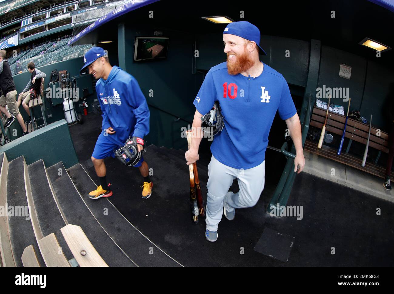 In this view through a fisheye lens, Los Angeles Dodgers third baseman ...