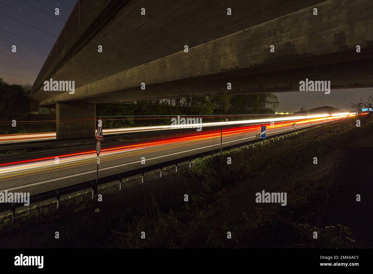 highway bridge at night with light trails Stock Photo - Alamy