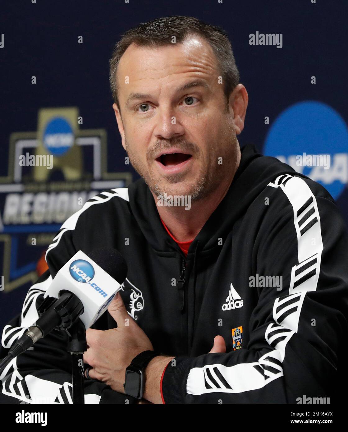 Louisville head coach Jeff Walz speaks to the media during a press ...