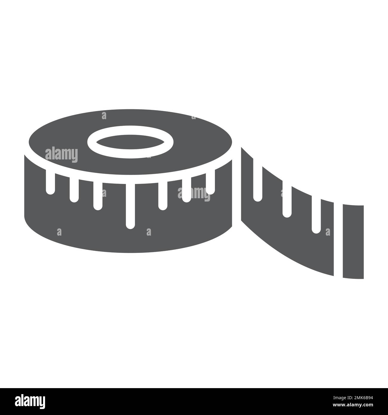 Measuring tape glyph icon, measurement and meter, ruler sign, vector graphics, a solid pattern ...