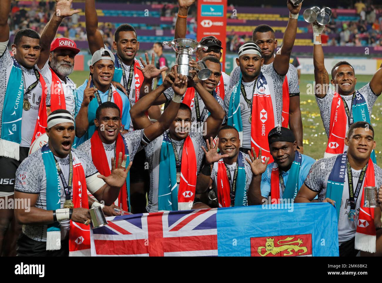 Fiji's team celebrates after winning the Hong Kong Sevens rugby ...
