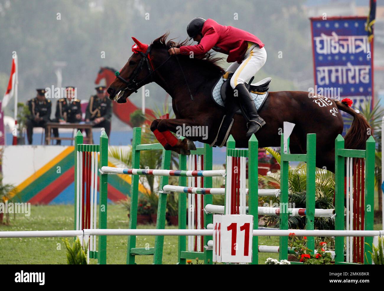 In this April 5, 2019, photo, a Nepalese cavalry soldier displays his ...