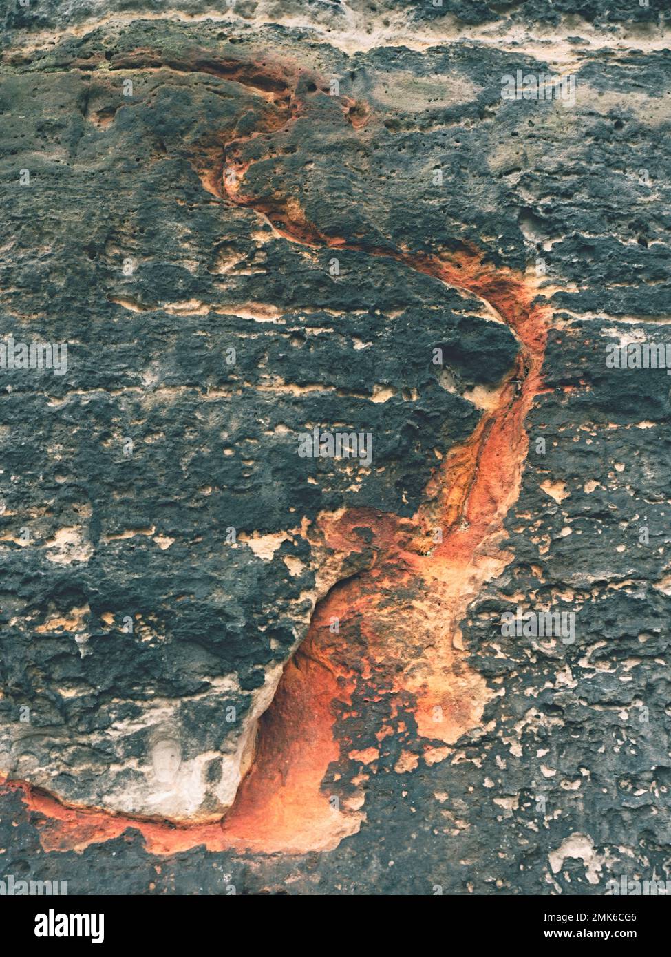 Natural specimen of ferriferous in sandstone wall in Tisa rocks. The ...