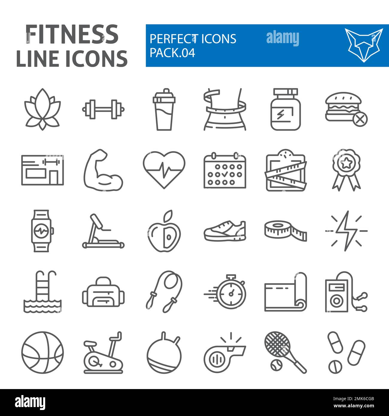 Fitness line icon set, sport symbols collection, vector sketches, logo ...