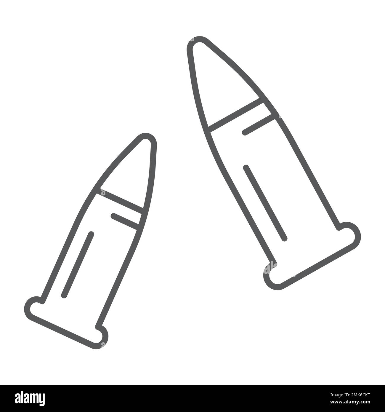 Bullets thin line icon, ammo and caliber, ammunition sign, vector graphics, a linear pattern on ...
