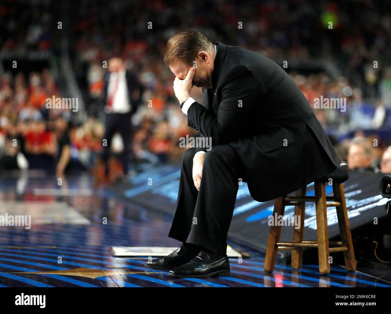 Michigan State head coach Tom Izzo reacts on the bench during the first ...