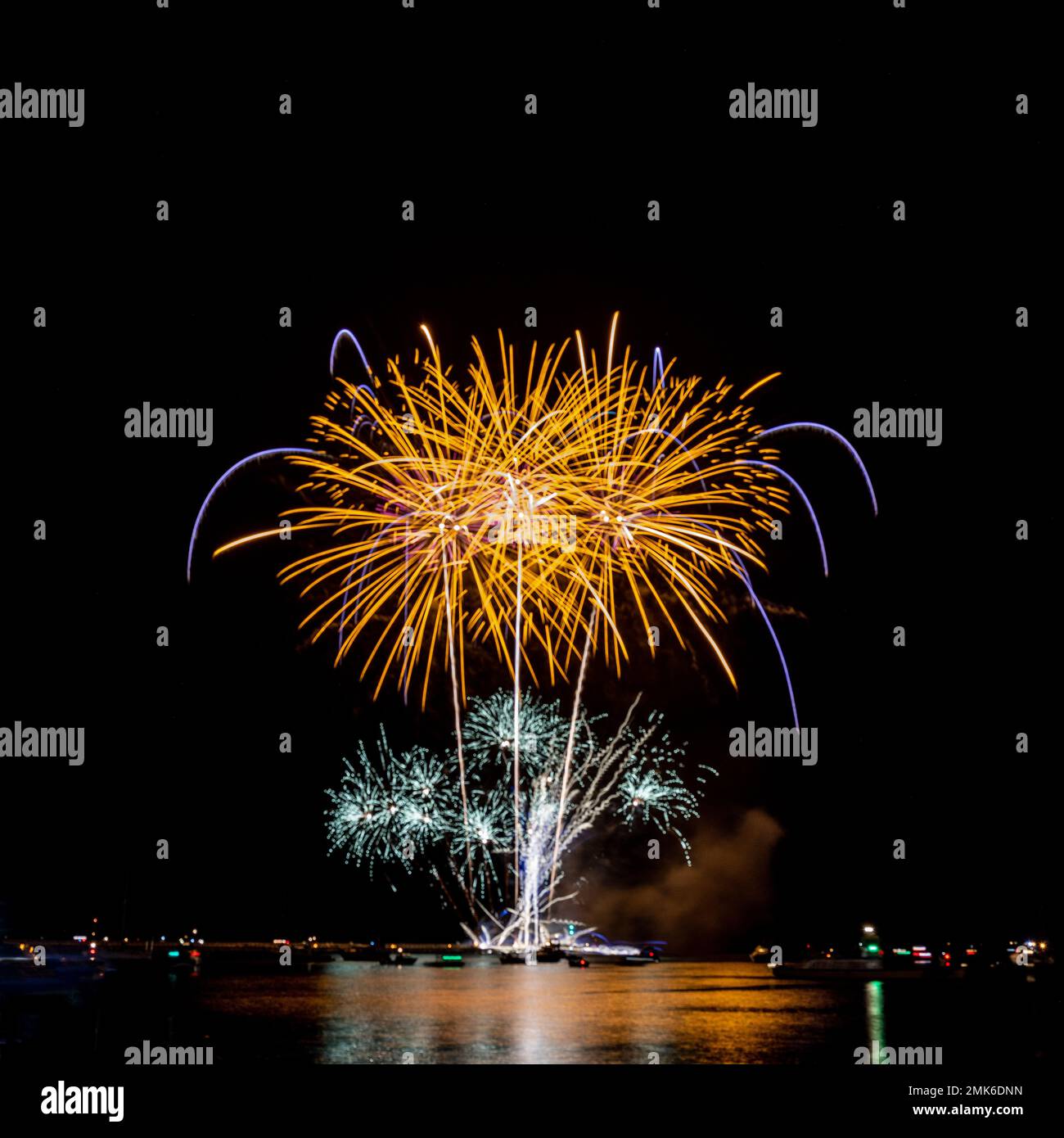 Firework explosions over the harbour from The Queen Annes Battery as ...