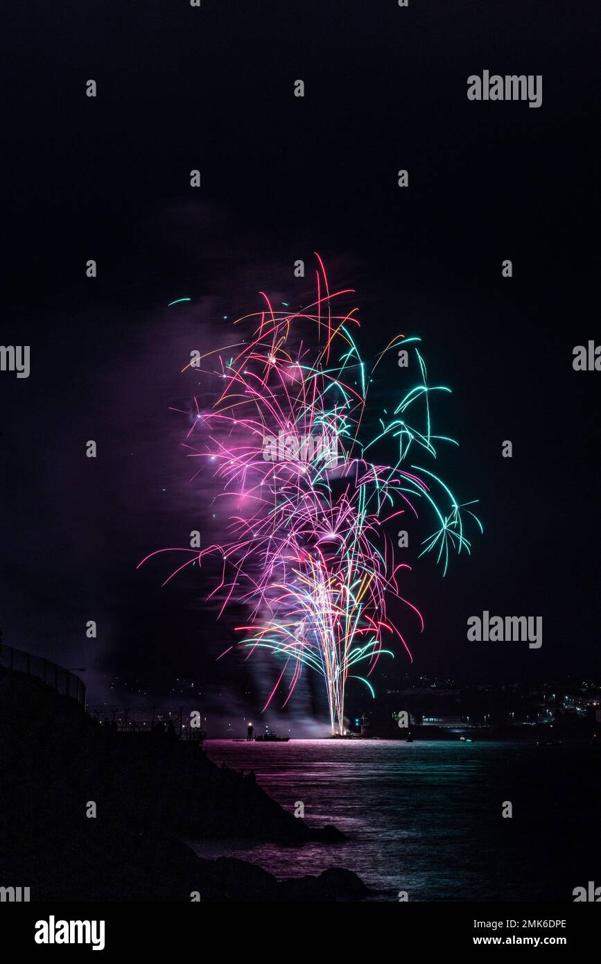 Firework explosions over the harbour from Devil's Point as part of 2022 ...