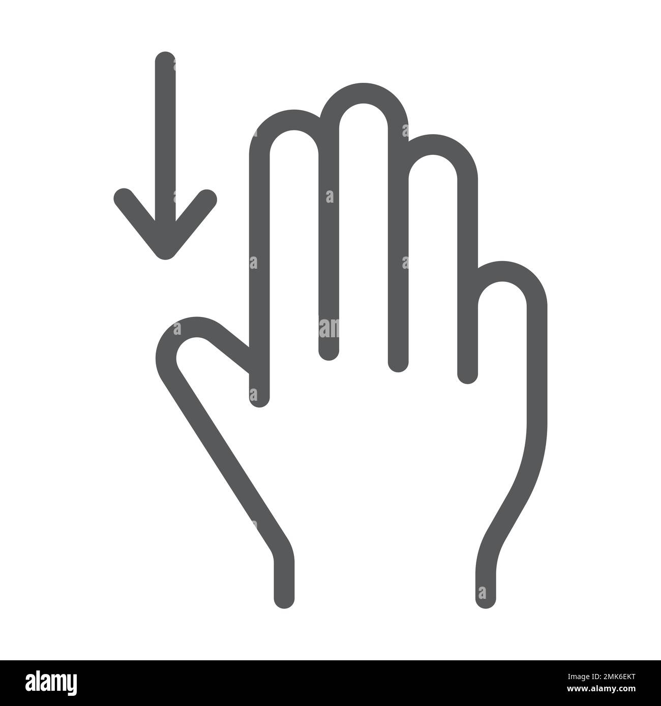 Three fingers drag down line icon, gesture and hand, scroll down sign ...