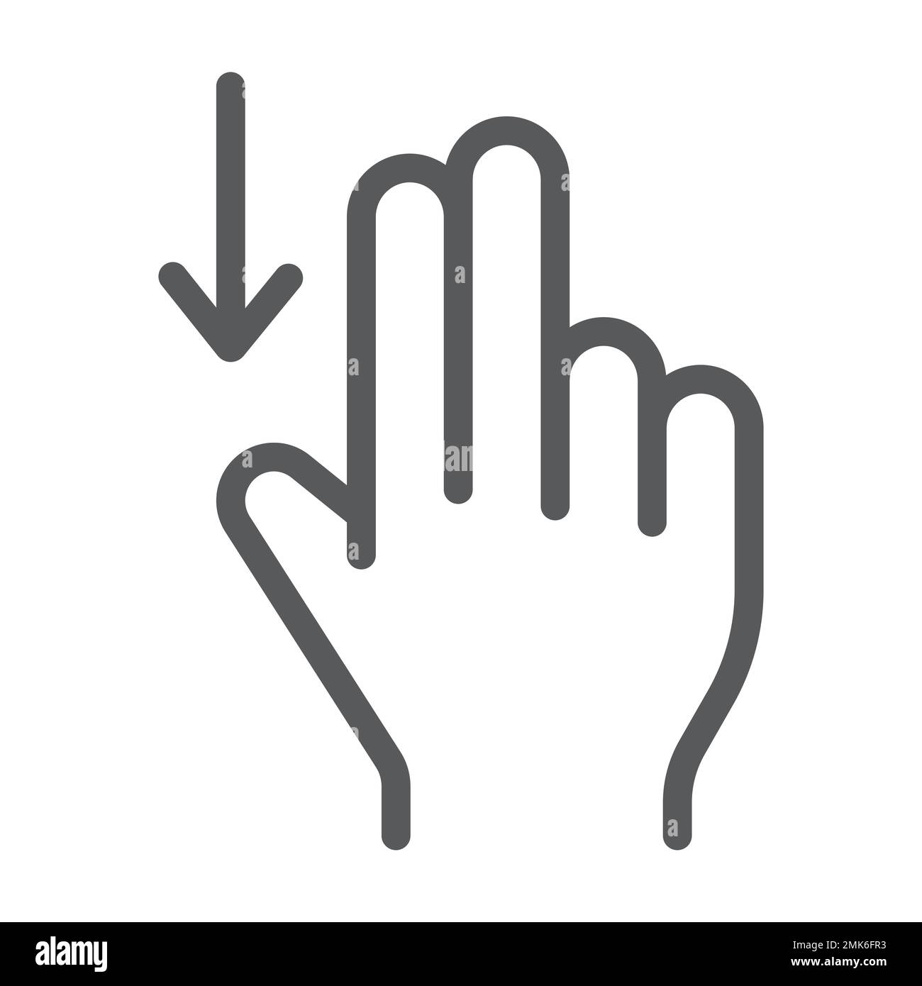 Two finger drag down line icon, gesture and hand, flick sign, vector ...