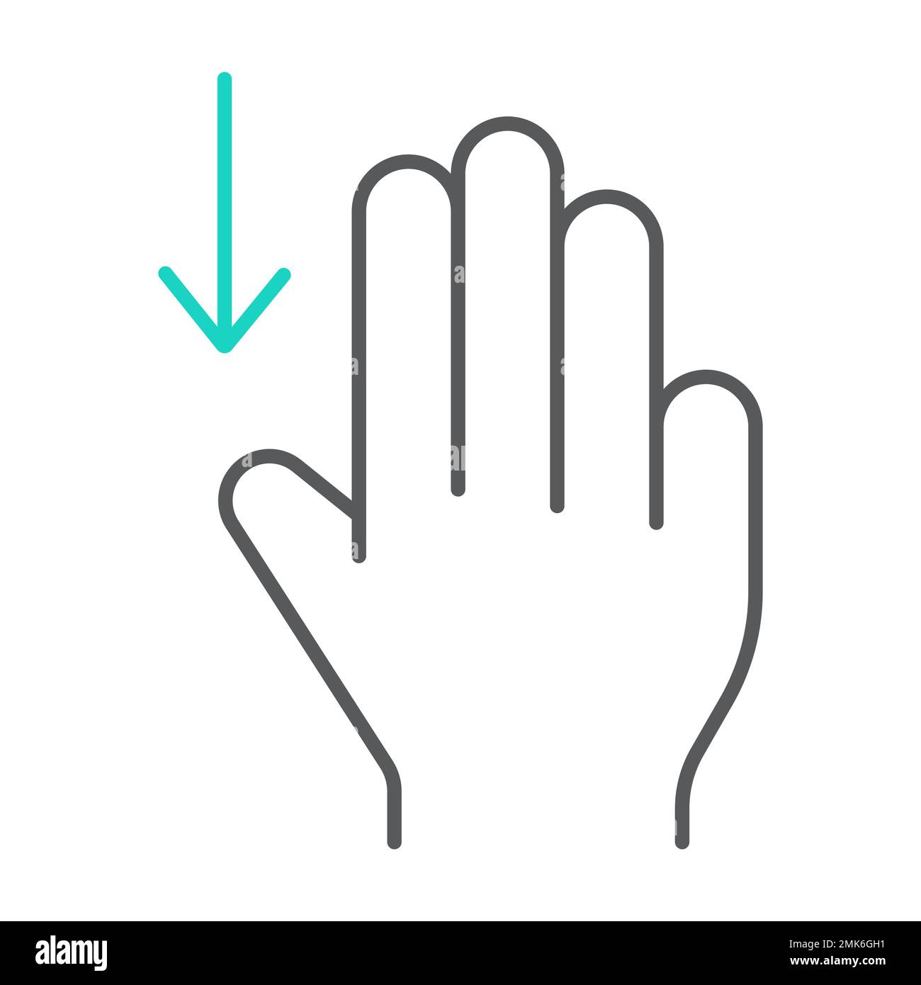 Three fingers drag down thin line icon, gesture and hand, scroll down ...