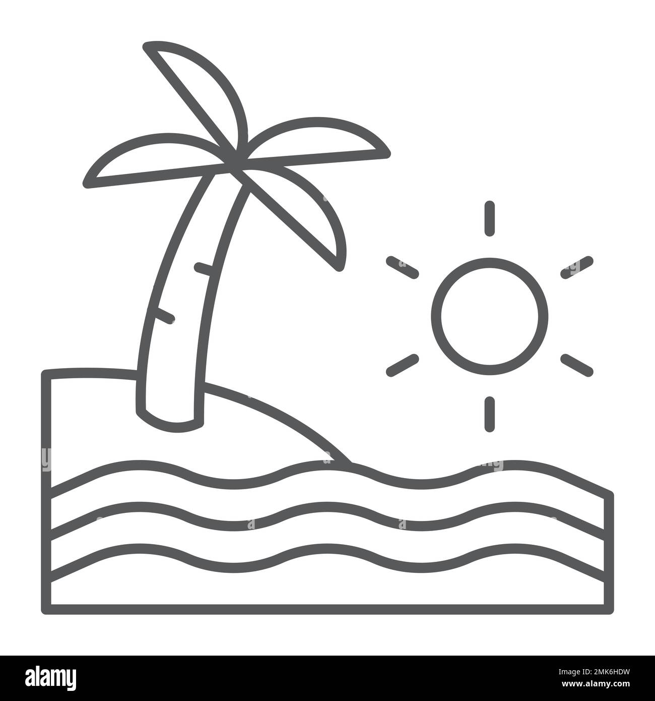 Beach thin line icon, travel and vacation, sea sign, vector graphics, a ...