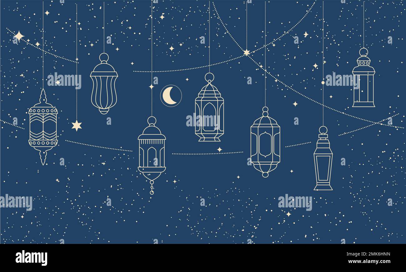 Arabic traditional Ramadan Kareem lanterns garland, muslim decoration ...