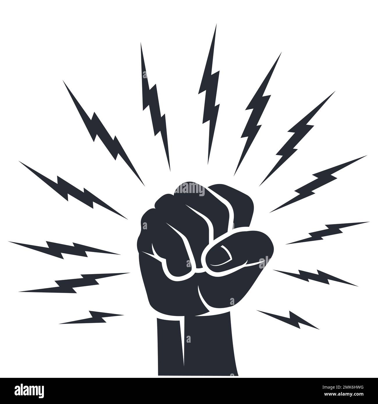 Fist with thunder and lightning around, strike, protest and conflict ...