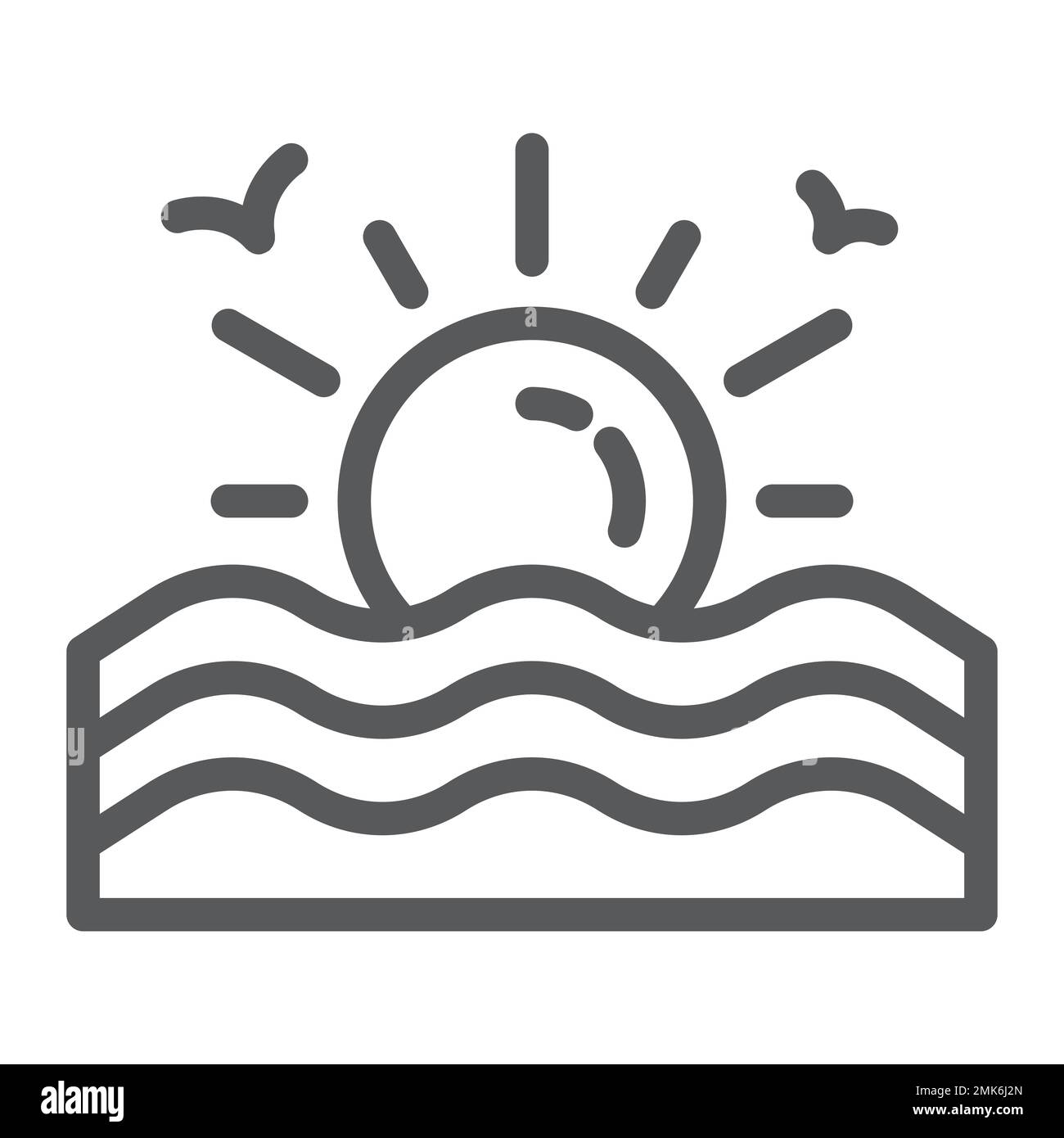 Sunset line icon, sunrise and ocean, sun sign, vector graphics, a ...
