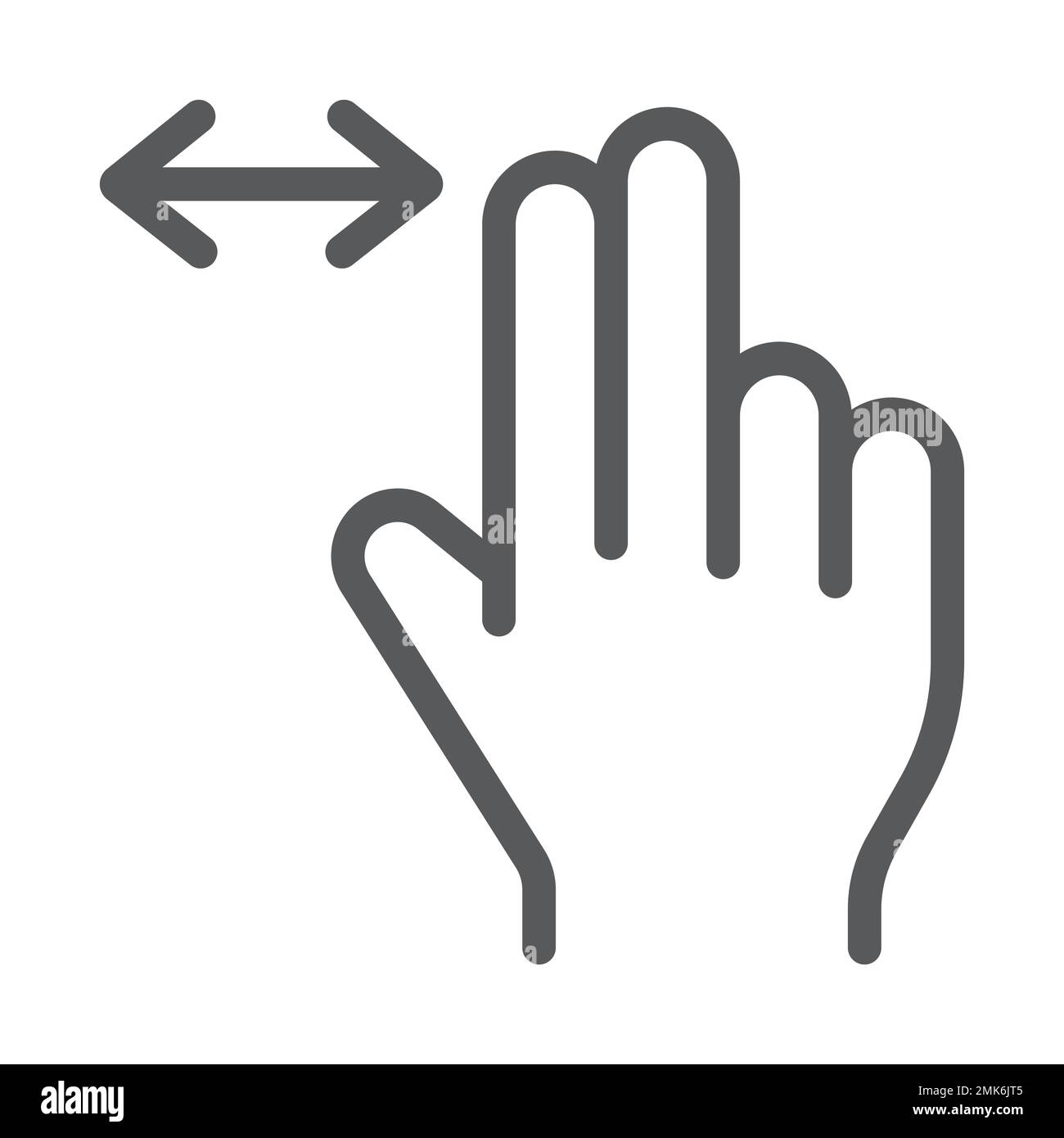 Two finger horizontal scroll line icon, gesture and hand, press sign ...