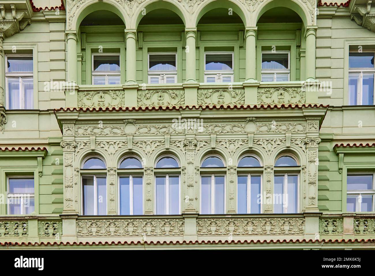 Green facade of czech architecture in Prague Stock Photo - Alamy