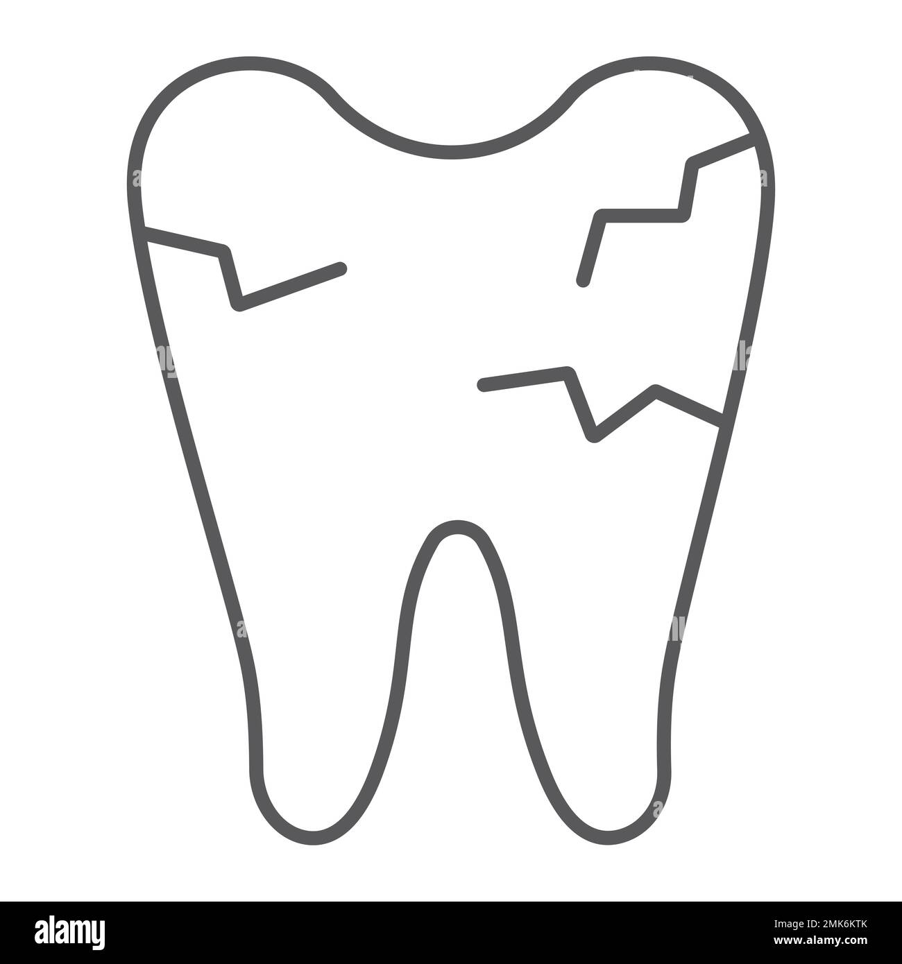 Cracked tooth thin line icon, mouth and dental, damaged tooth sign ...