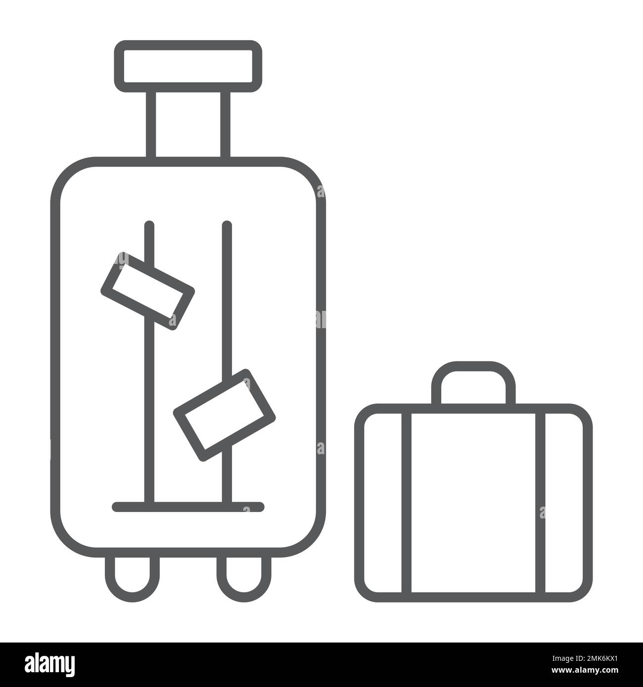 Luggage thin line icon, suitcase and bag, baggage sign, vector graphics, a linear pattern on a ...
