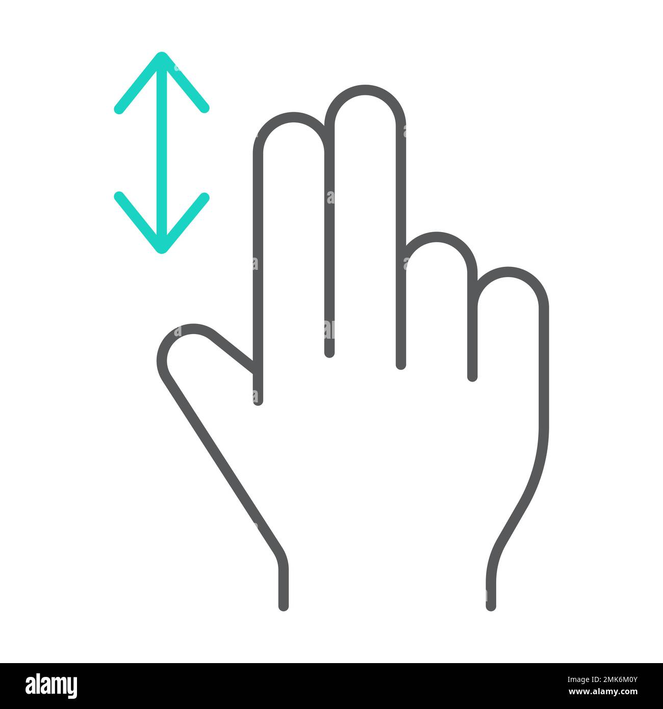 Two finger vertical scroll thin line icon, gesture and hand, press sign ...