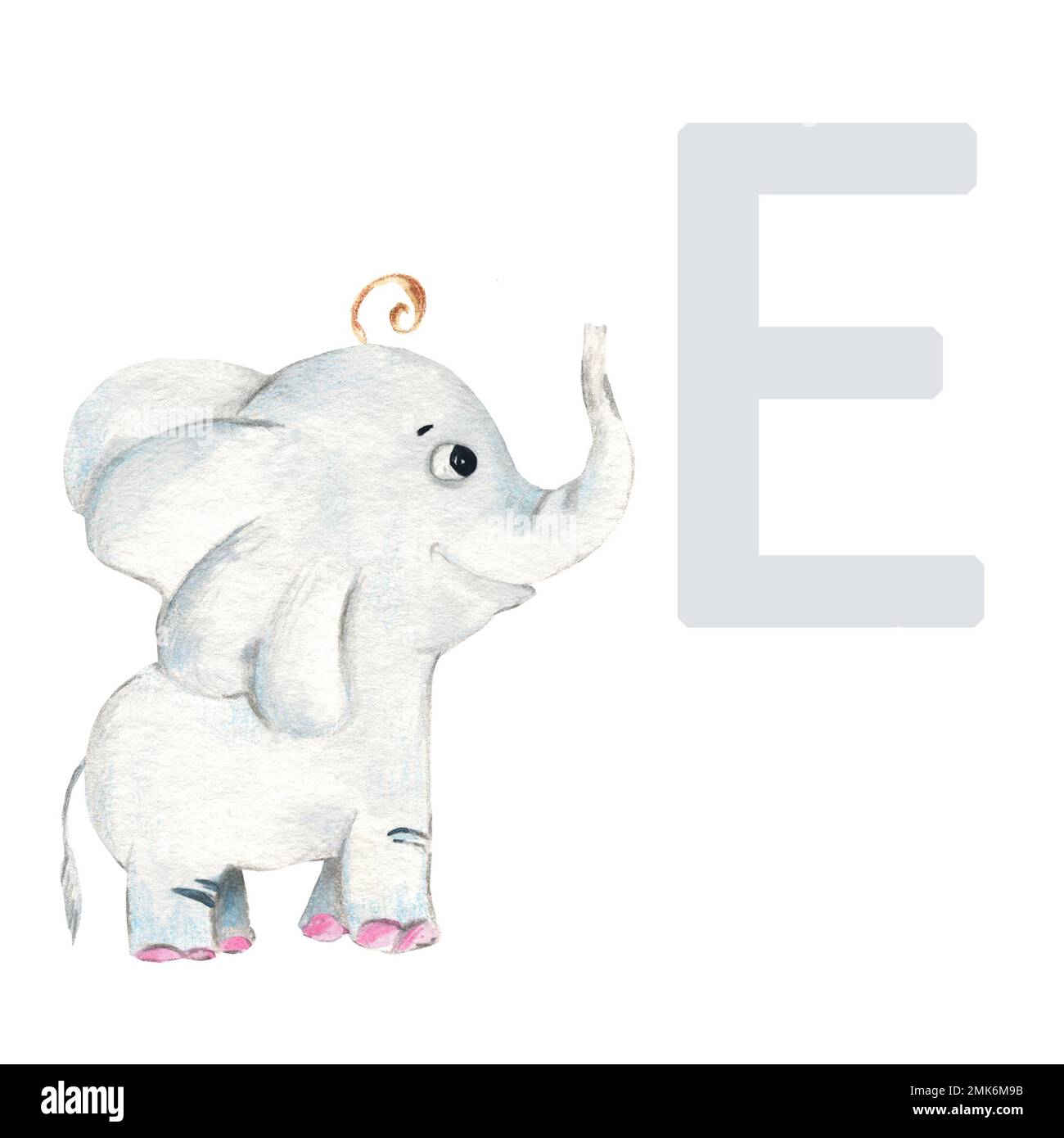Letter E, elephant, cute kids colorful animals ABC alphabet. Watercolor ...