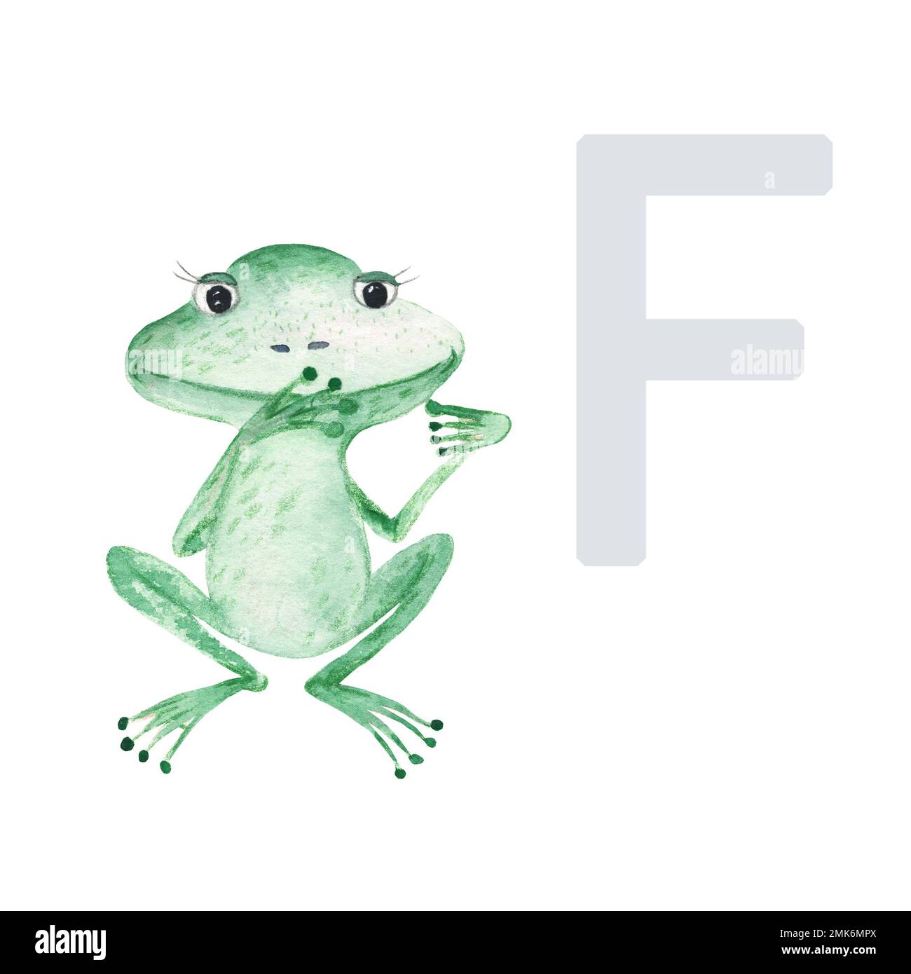 Letter F, frog, cute kids colorful animals ABC alphabet. Watercolor ...