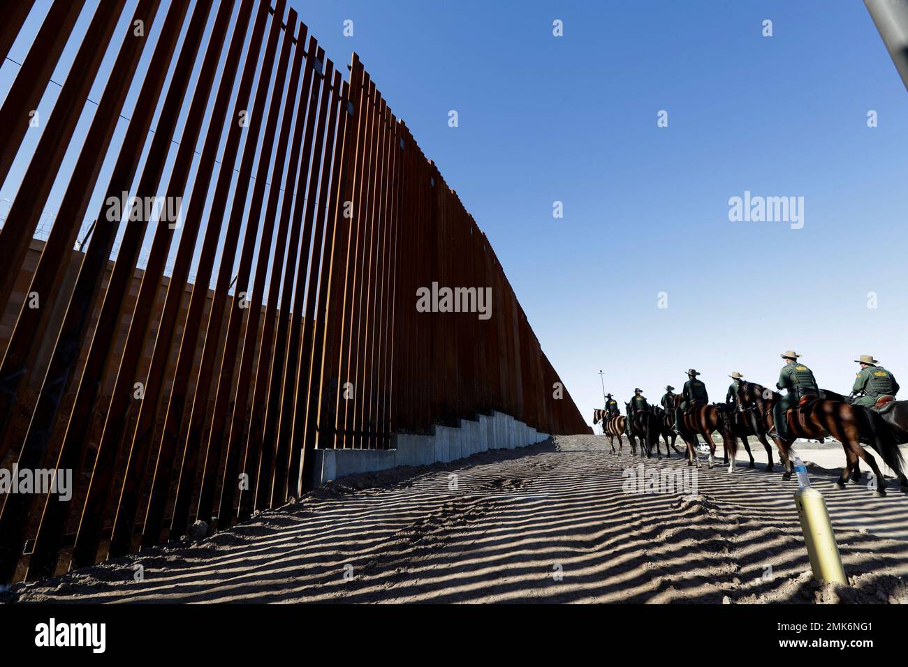 FILE - In this Oct. 26, 2018, file photo, mounted Border Patrol agents ...