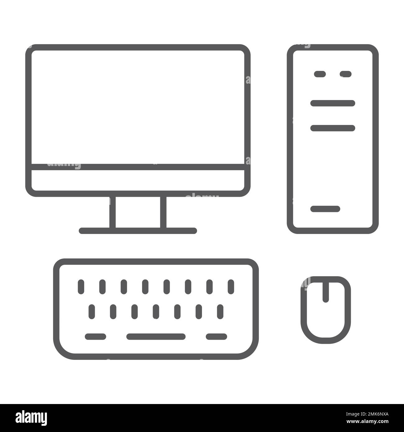 Pc thin line icon, technology and computer, desktop sign, vector graphics, a linear pattern on a ...