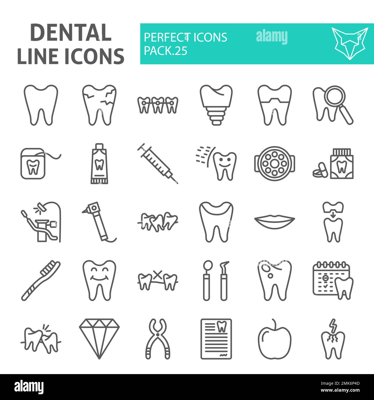 Dental line icon set, dentistry symbols collection, vector sketches ...
