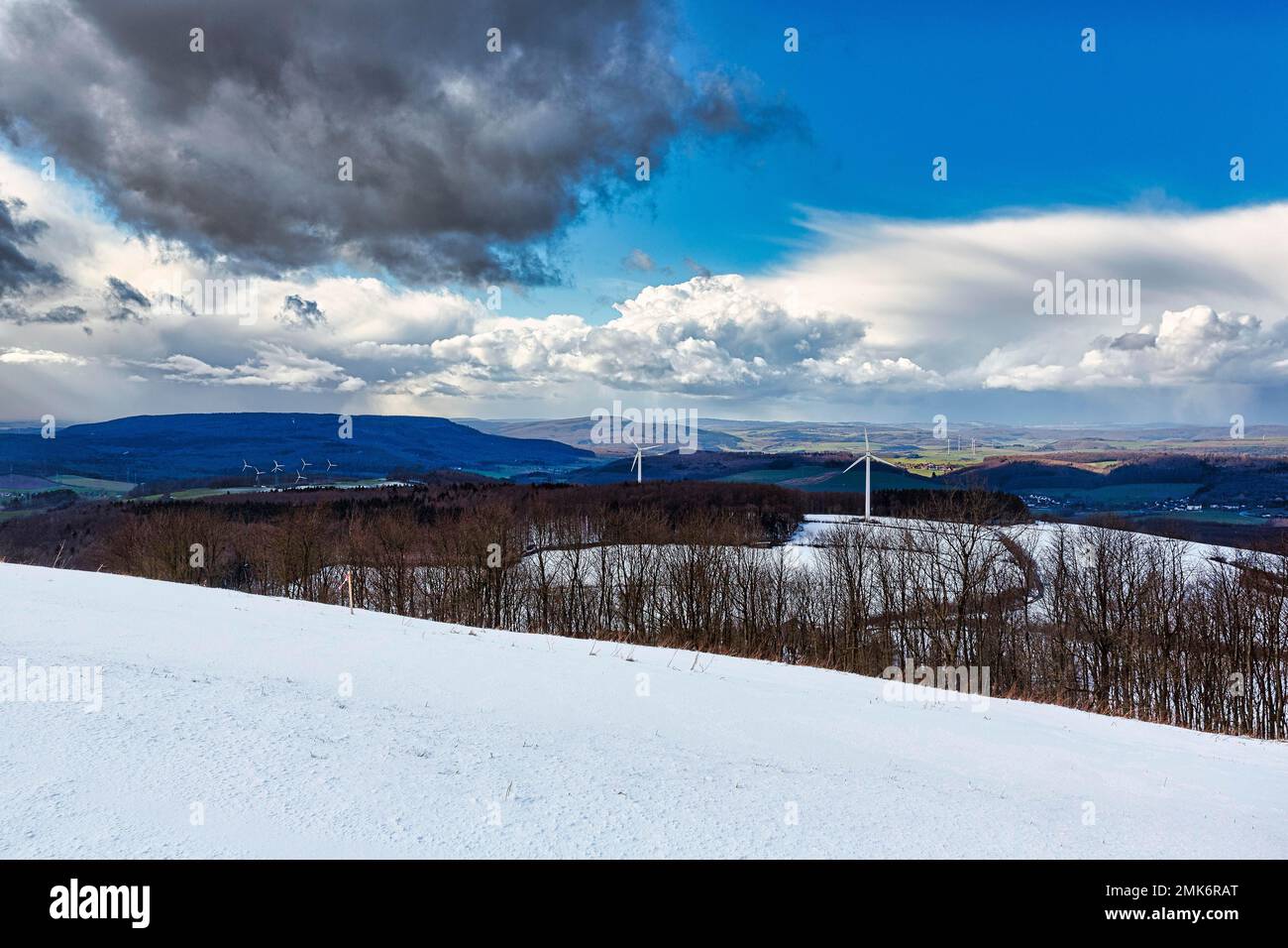 View of wind turbines from the top of the mountain, wind turbine ...