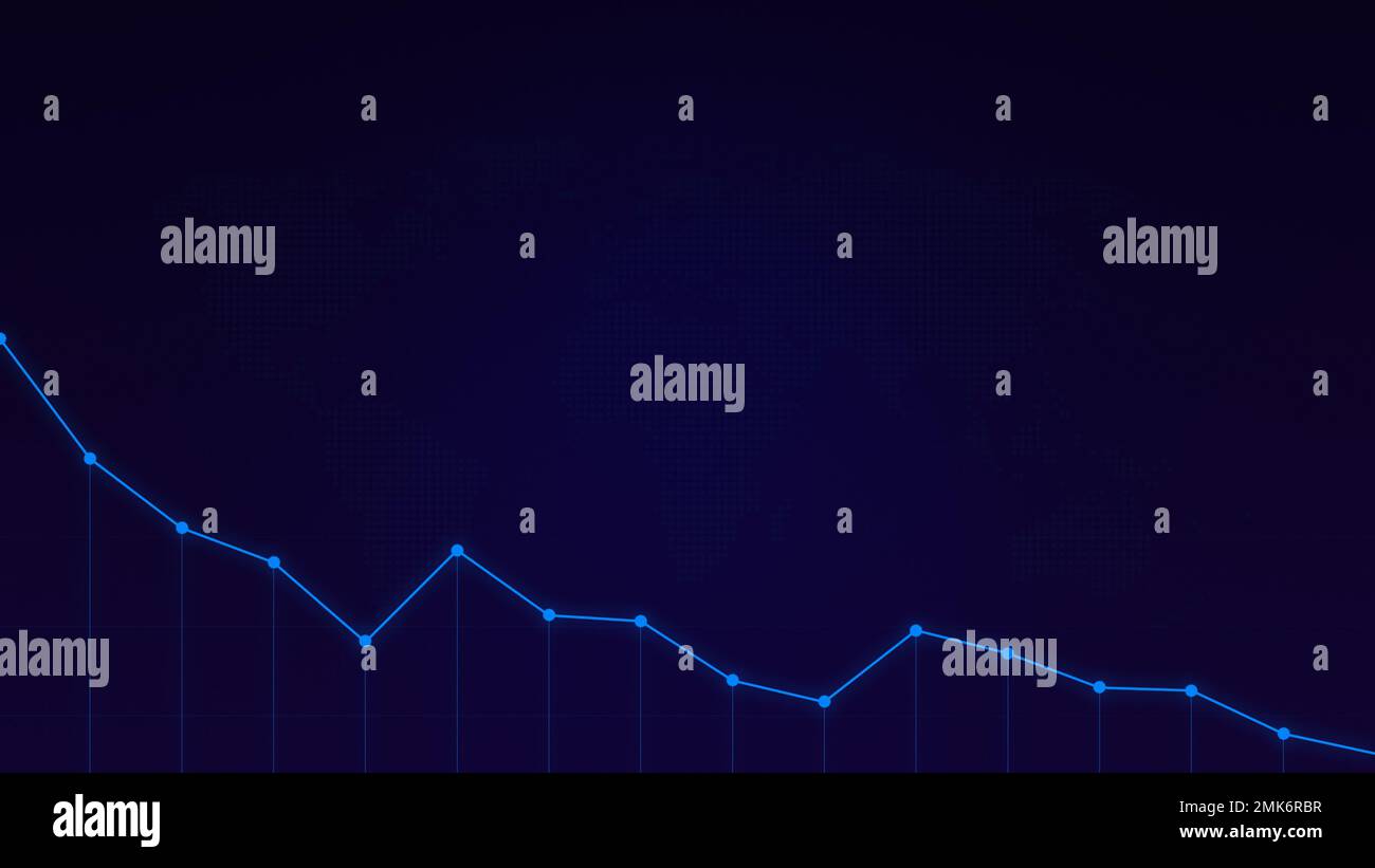 Simple descending light blue line graph on a dark blue background with ...