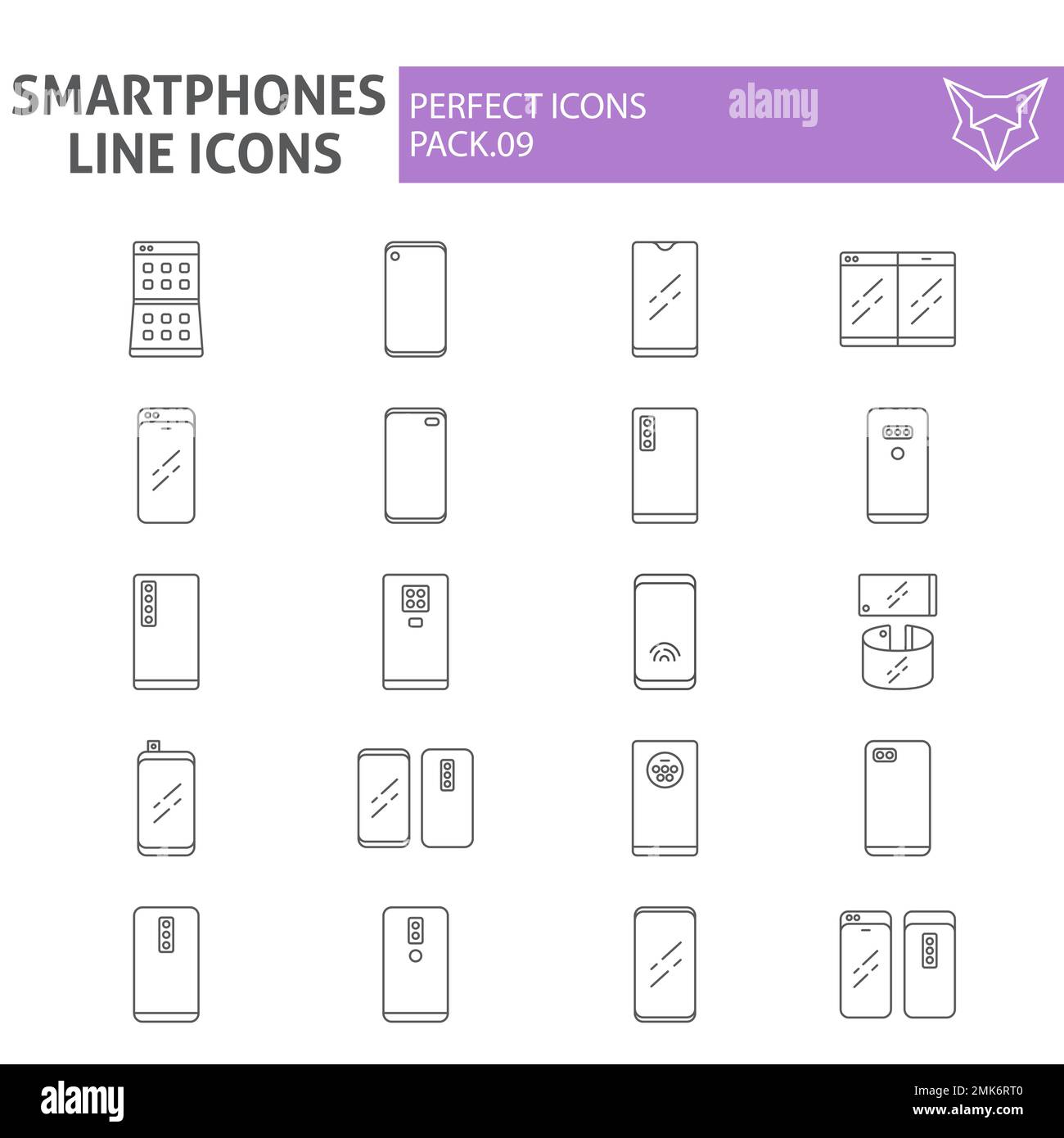 Smartphones thin line icon set, communication symbols collection, vector sketches, logo ...