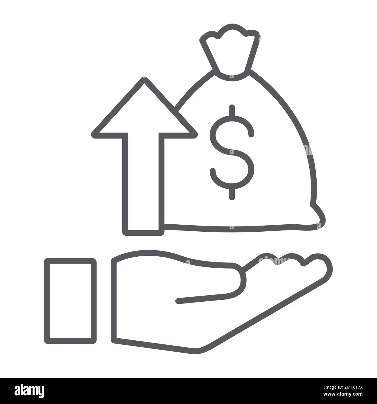 Raising funds thin line icon, money and increase, money bag and arrow ...