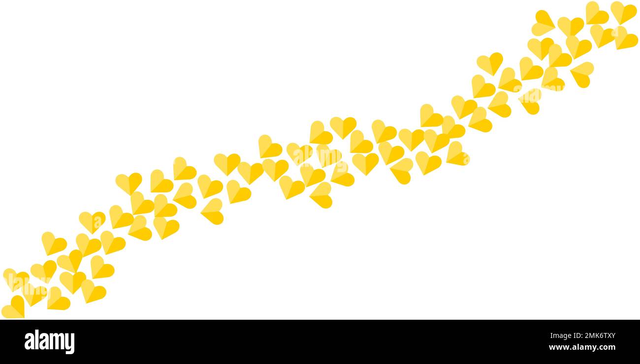 Yellow flying paper hearts isolated on white background. Paper cut ...