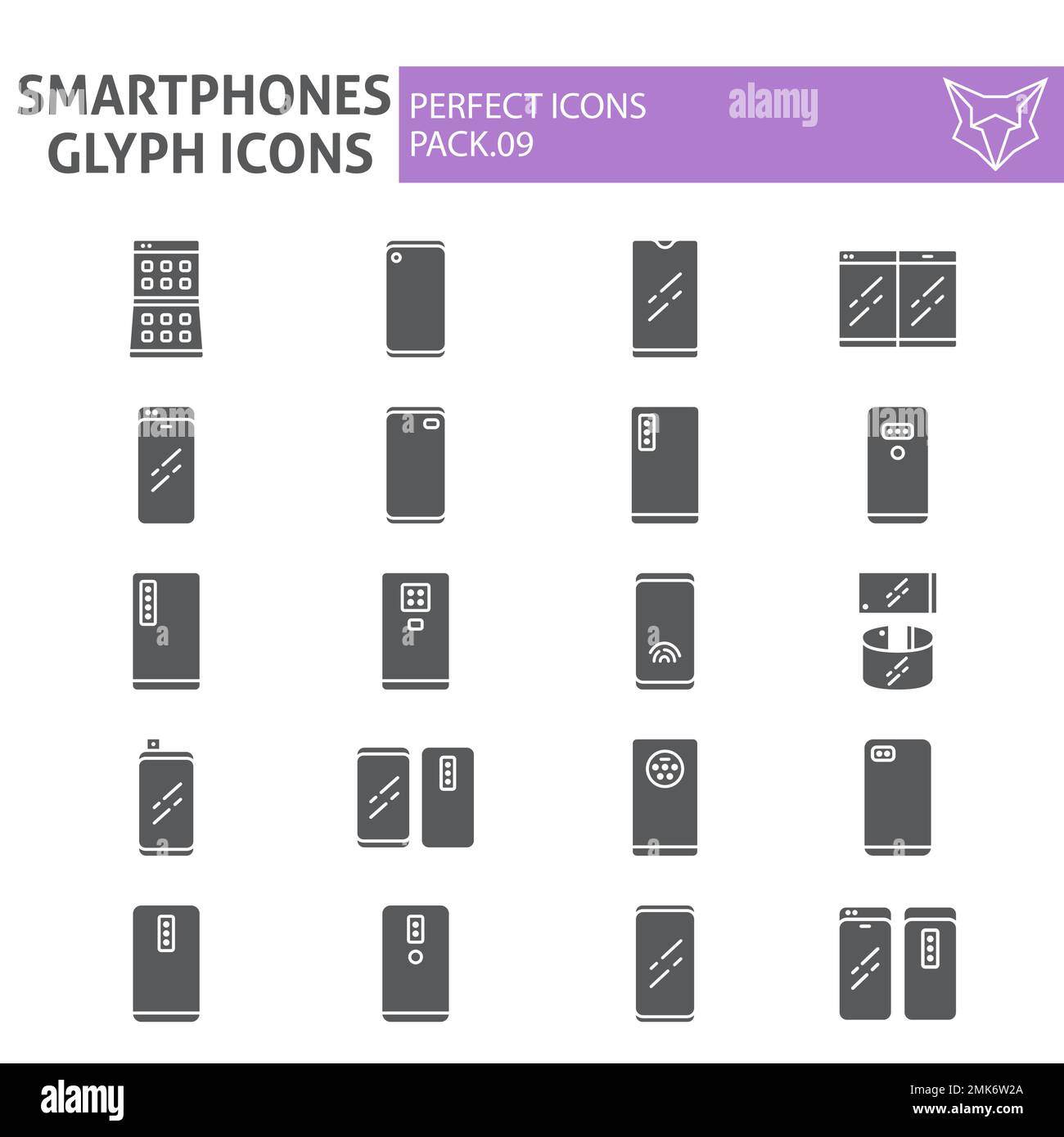 Smartphones glyph icon set, communication symbols collection, vector ...