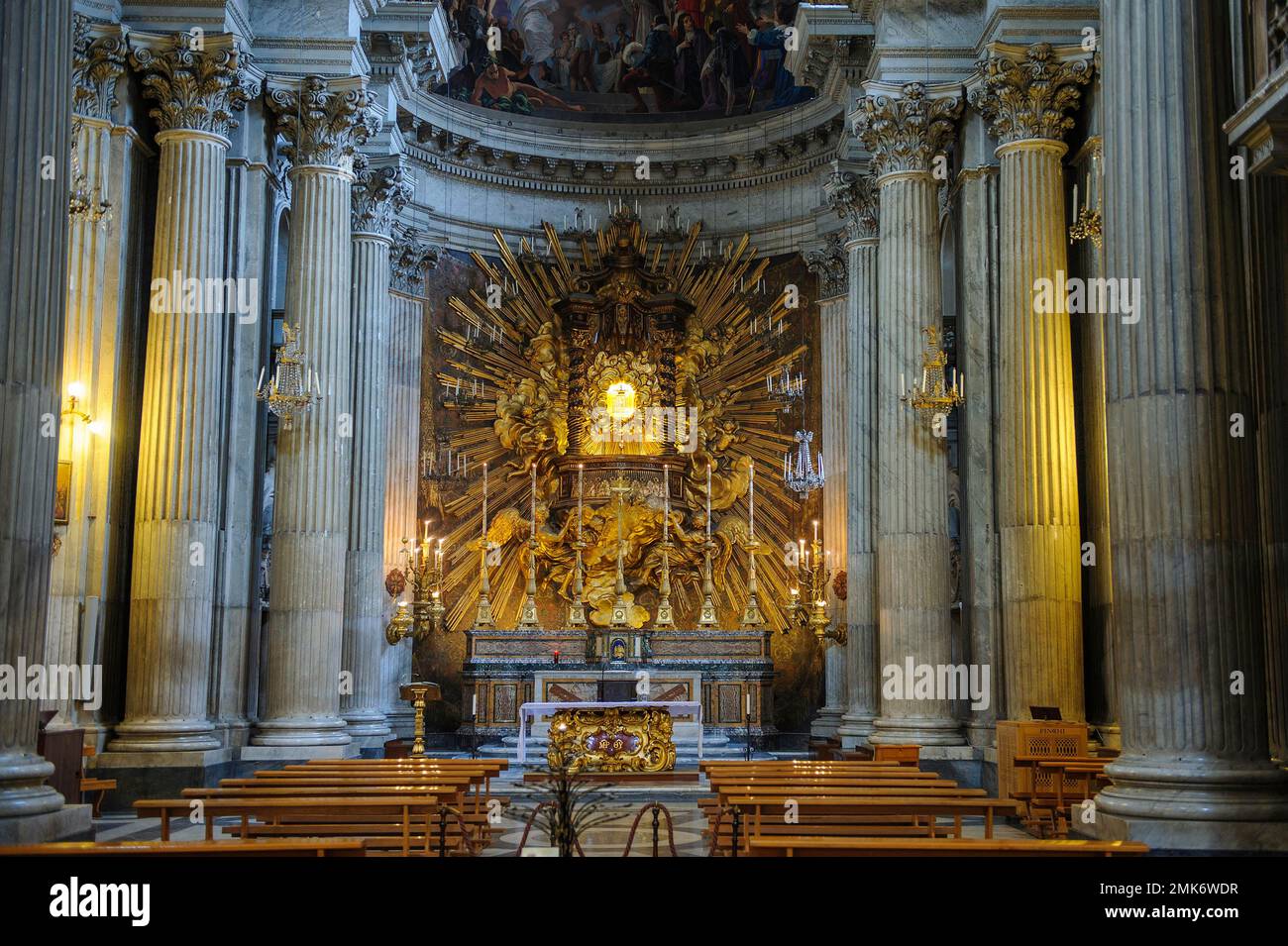 Nave of baroque church Basilica Santa Maria in Campitelli, view of main ...