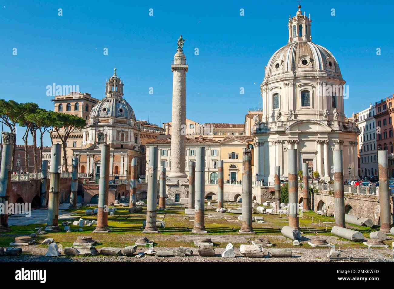 View of ancient columns of Trajan's Forum with Trajan's Column, in the ...