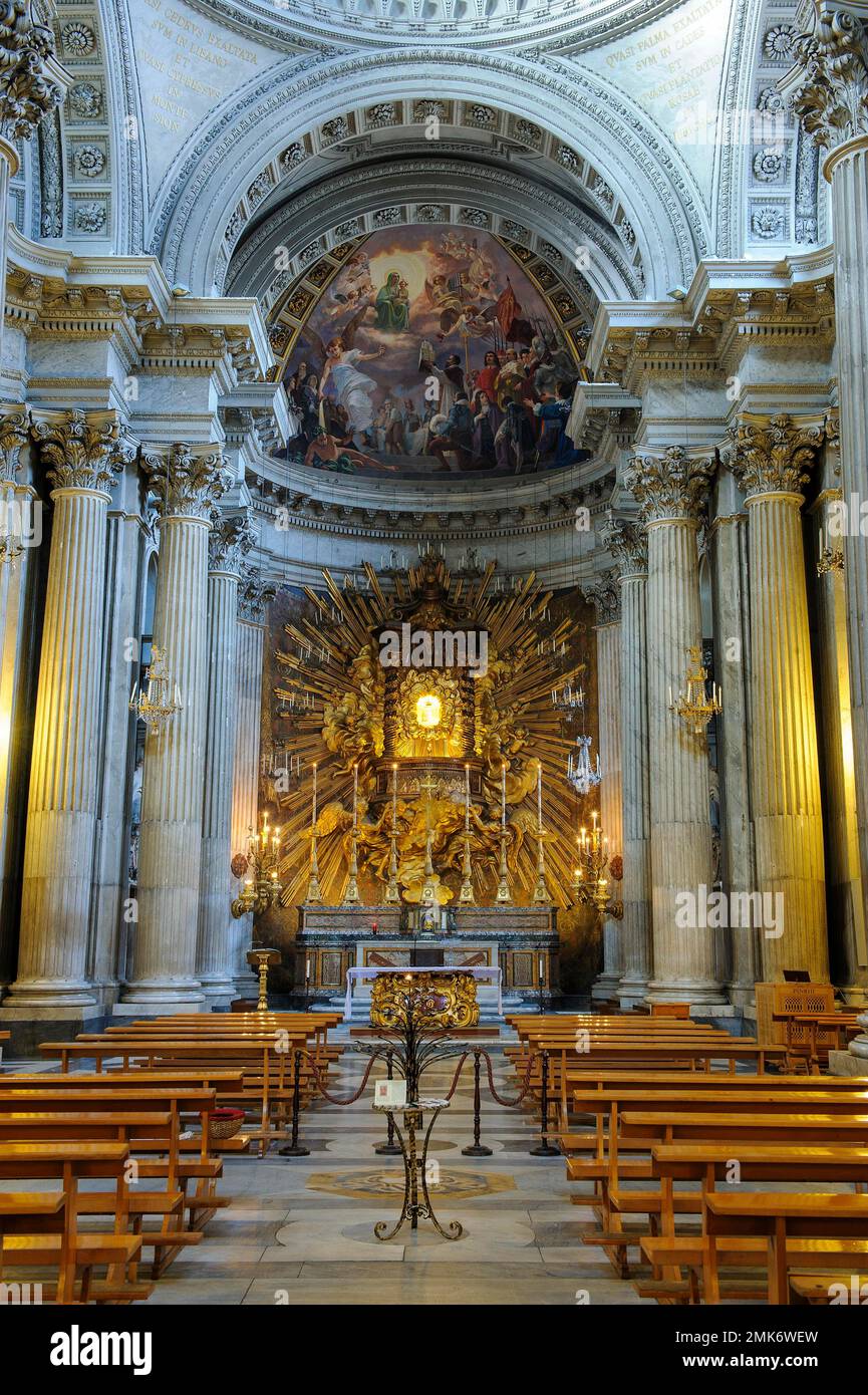 Nave of baroque church Basilica Santa Maria in Campitelli, main altar ...