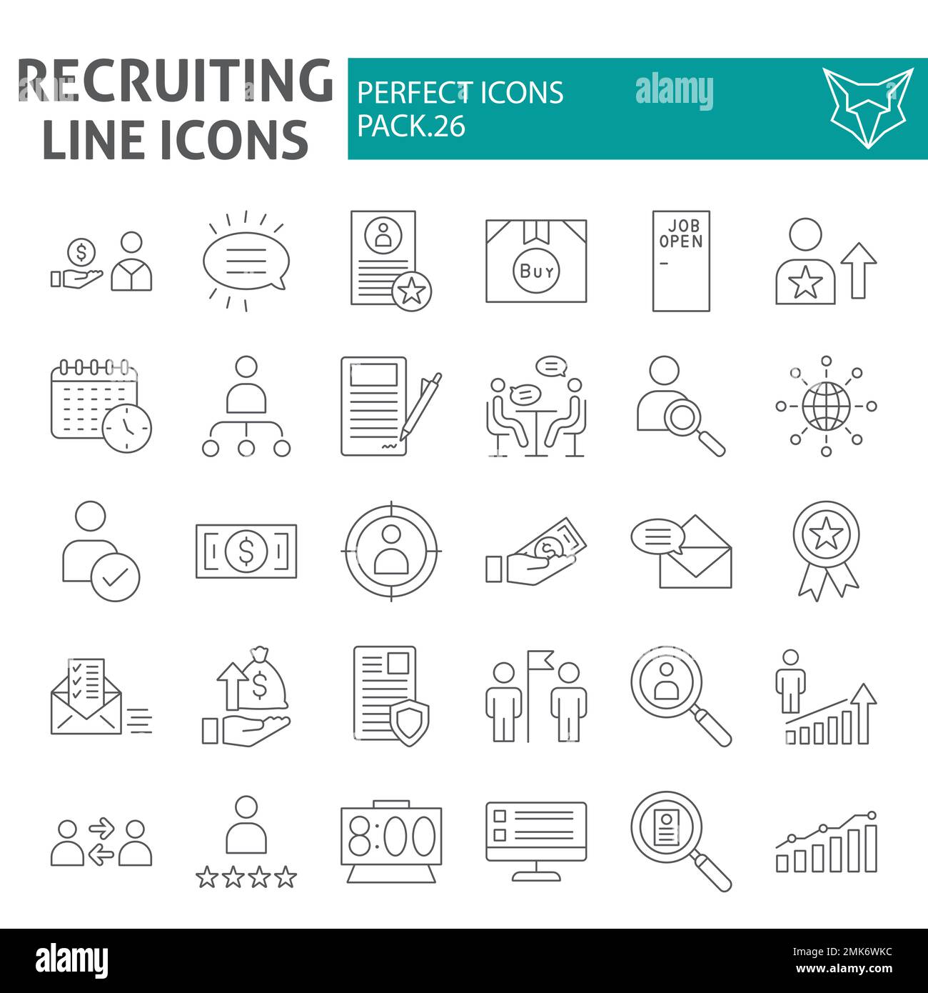 Recruiting thin line icon set, employment symbols collection, vector sketches, logo ...