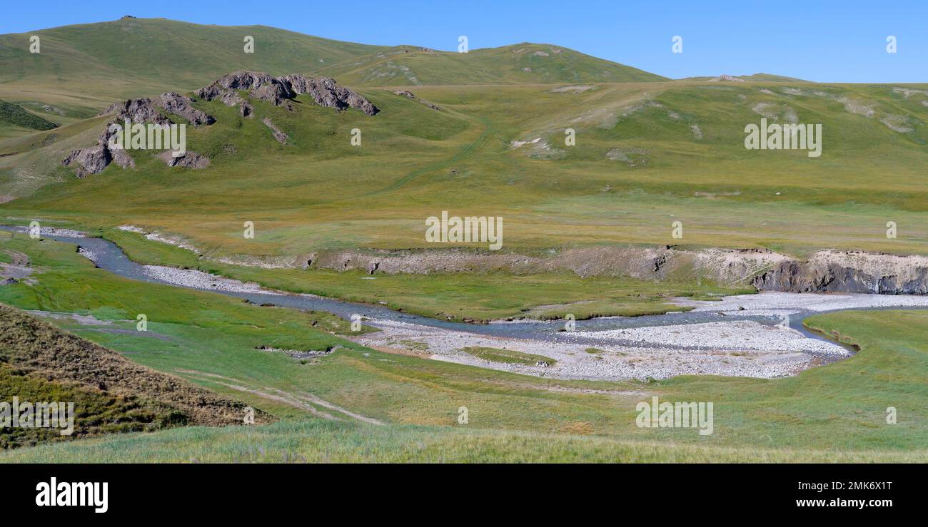 Tian Shan mountain view along the road to Shaal Too near the Chinese ...