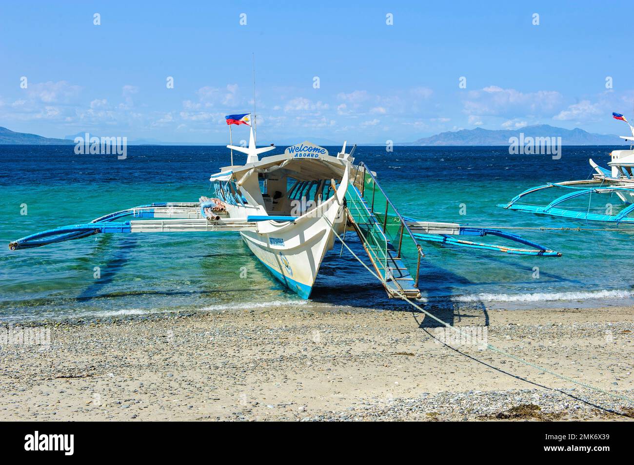 Excursion boat Outrigger boat for boat trip, Mindoro, Philippines Stock ...