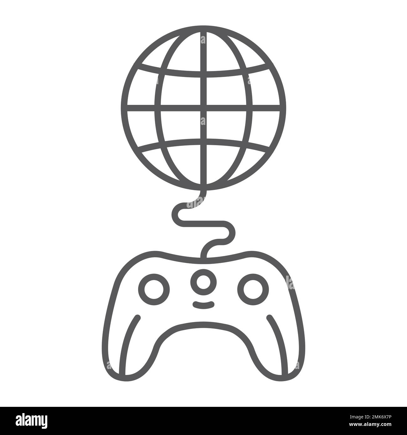 Global game thin line icon, play and world, globe with joystick sign ...