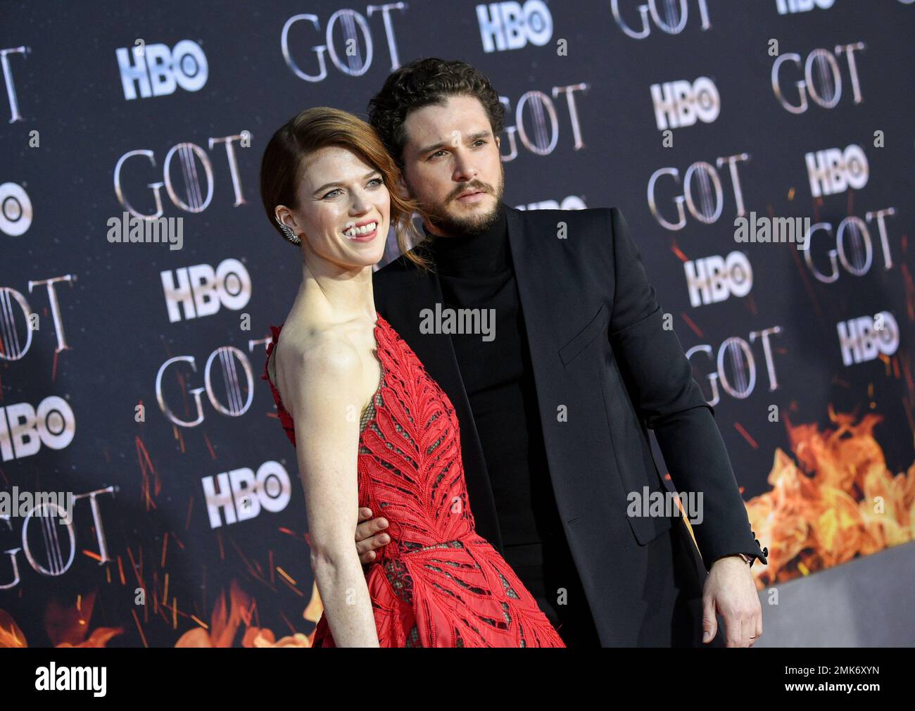 Actors Kit Harington, right, and wife Rose Leslie attend HBO's "Game of ...