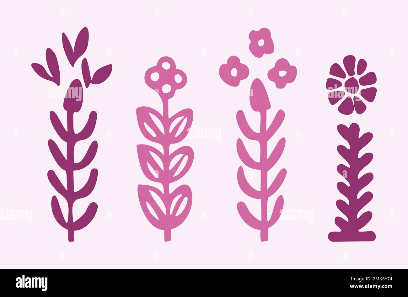 Quirky vector botanical plant set. Whimsical collection of flower ...