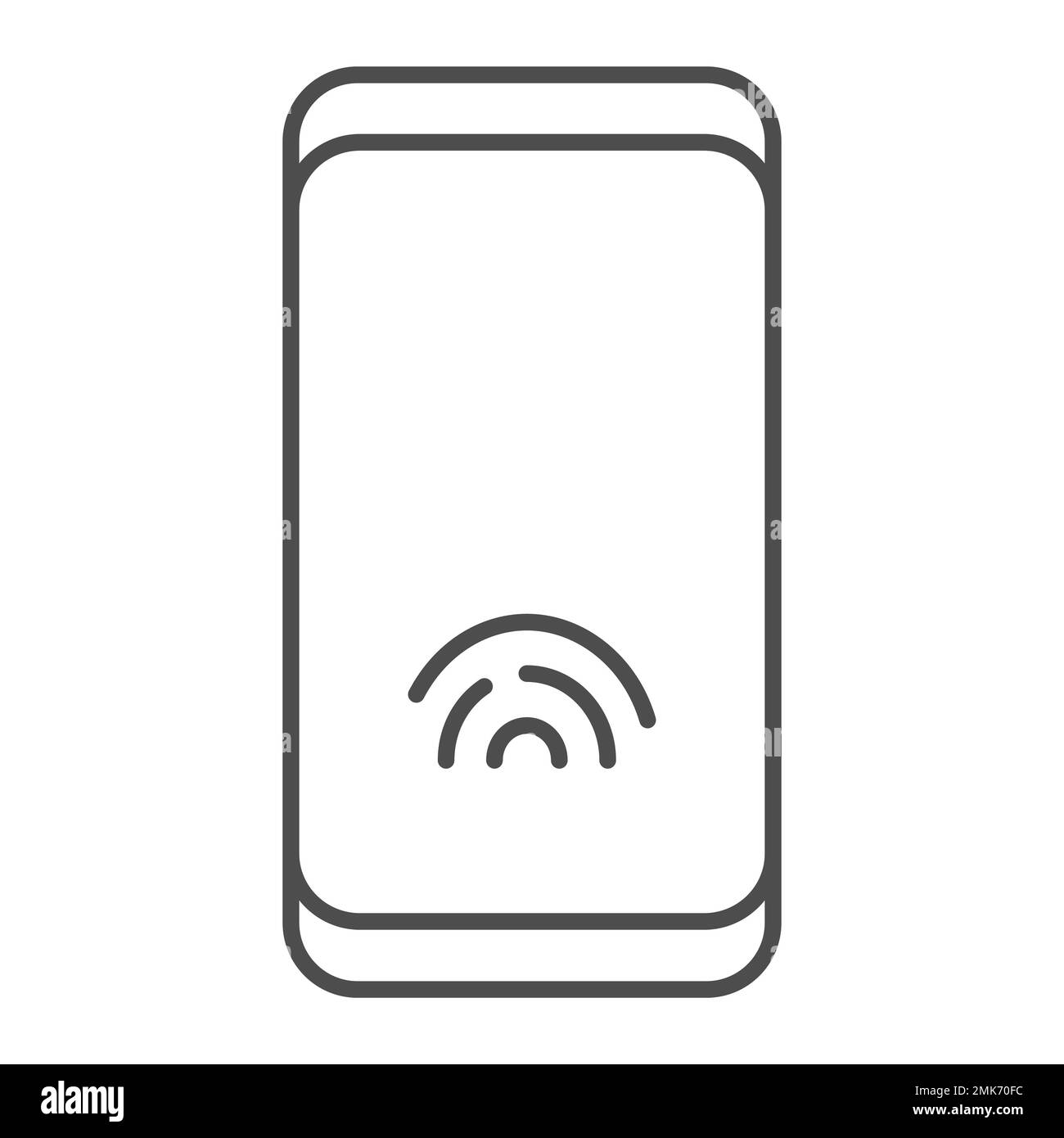 Smartphone with fingerprint sensor thin line icon, technology and identification, phone sign ...