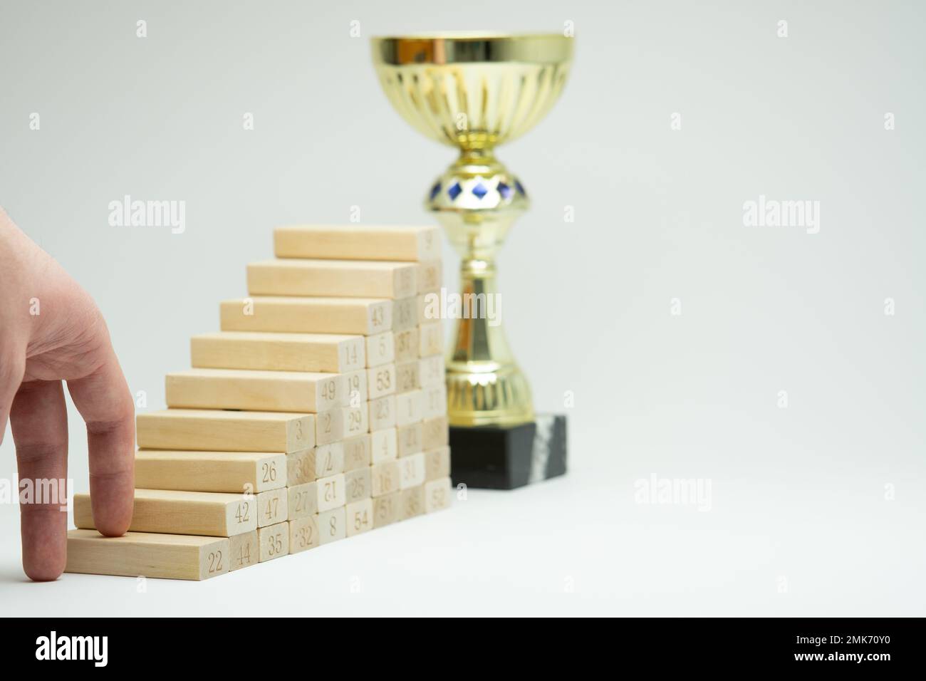 Human hand climbing stairs on white background, concept for growth in ...