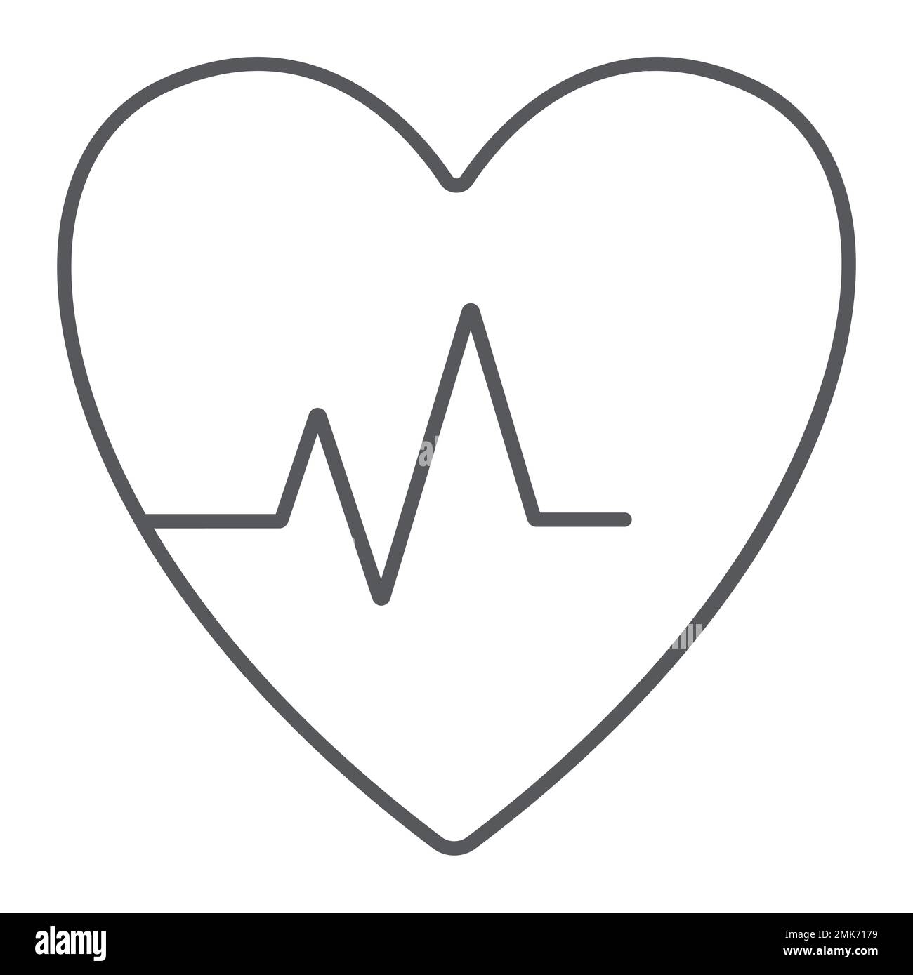 Heartbeat thin line icon, cardiogram and heart, pulse sign, vector ...